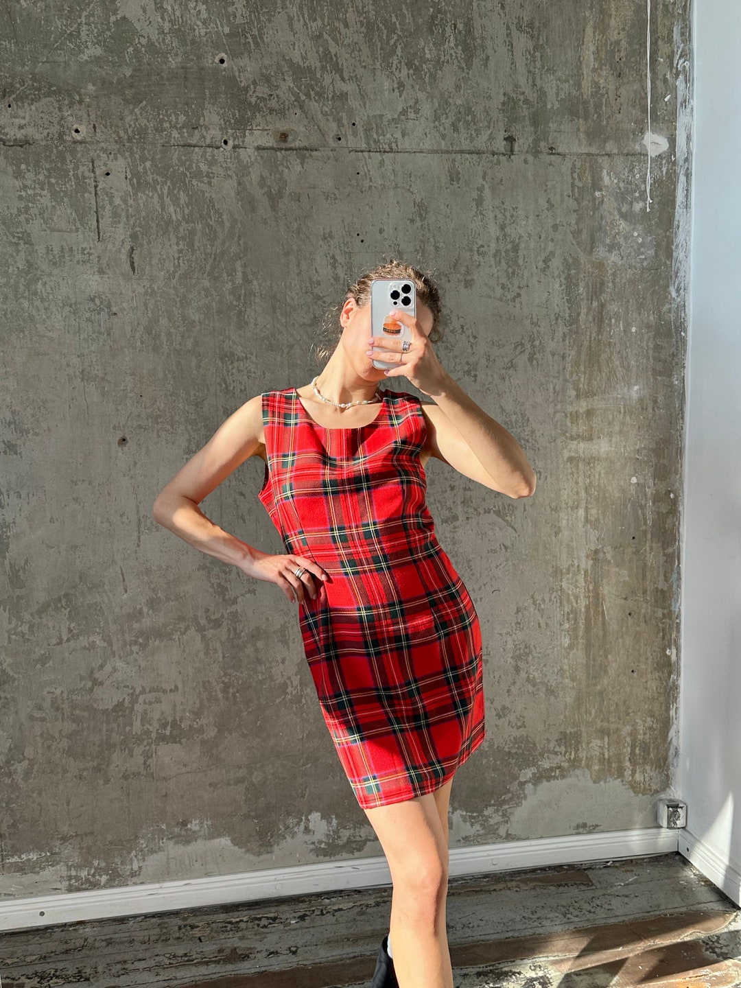 Vintage Check Dress in Red, Mini Sleeveless Sundress - Etsy