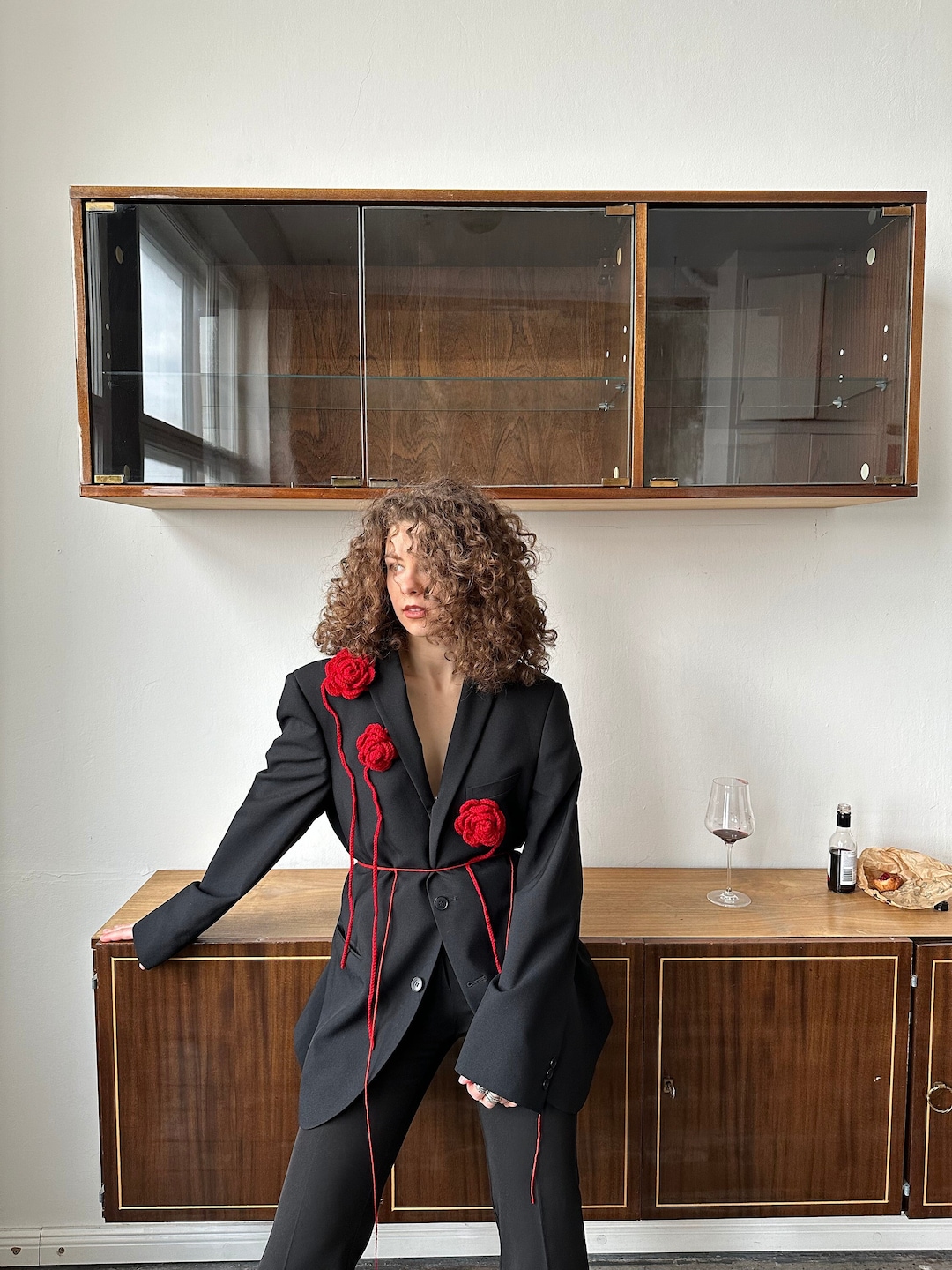 Customized Vintage Blazer Nr. 2 "falling" in Black With Roses, Upcycled ...