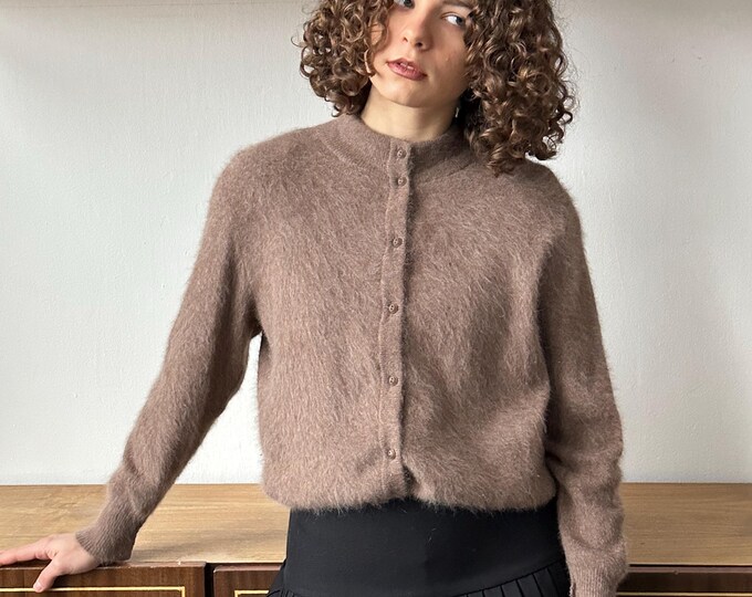 Vintage Angora Wool Cardigan in Brown, 80s Fuzzy Oversized Sweater - Etsy