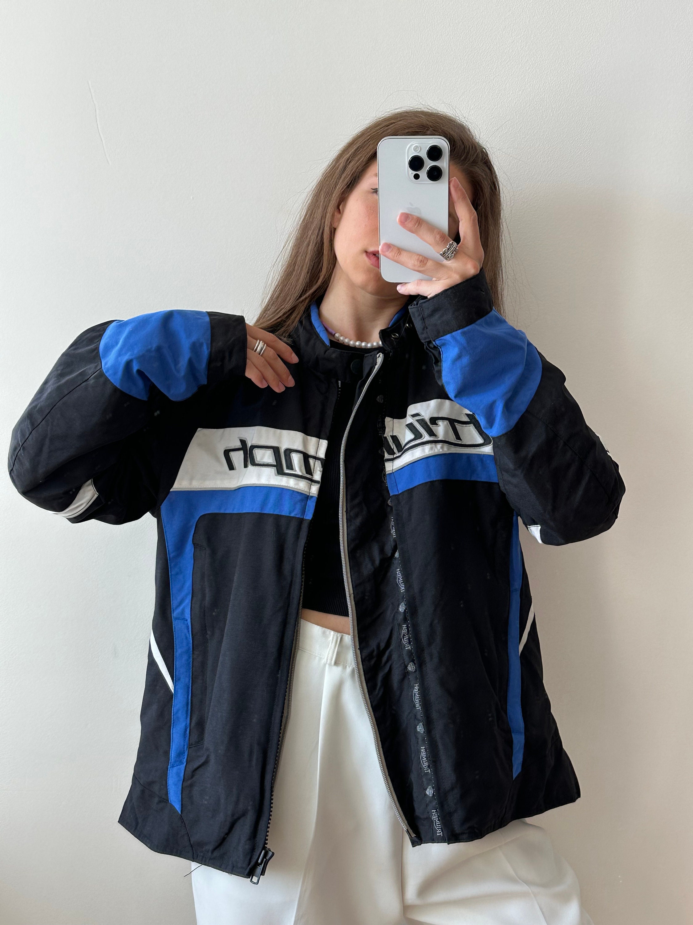 Vintage Y2k Motorcycle Jacket, Racing Jacket in Blue and Black - Etsy