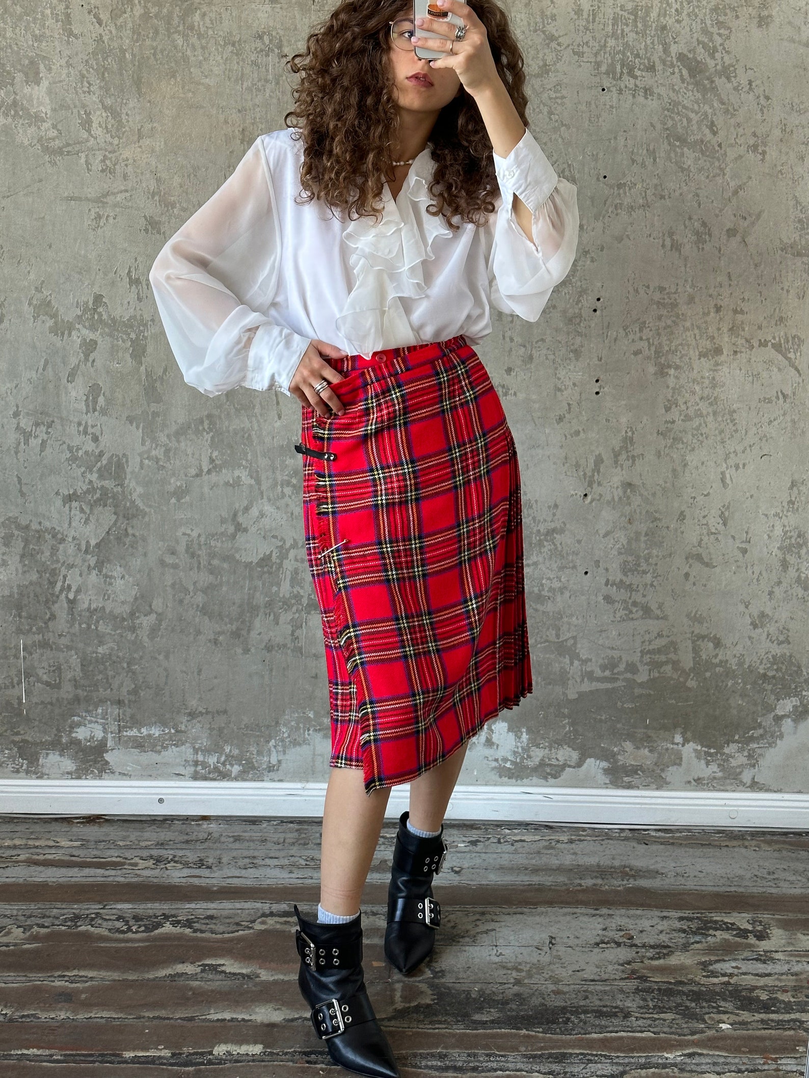 Vintage Traditional Tartan Plaid Wool Scottish Kilt, Check Skirt in Red ...