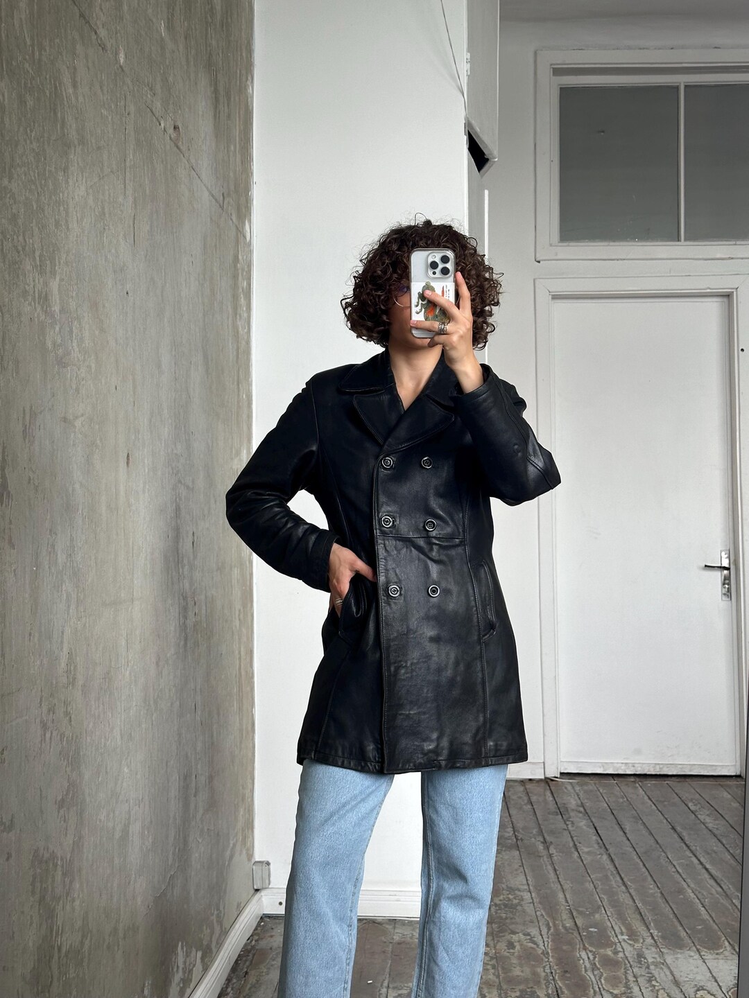 Vintage 90s Leather Coat in Black - Etsy