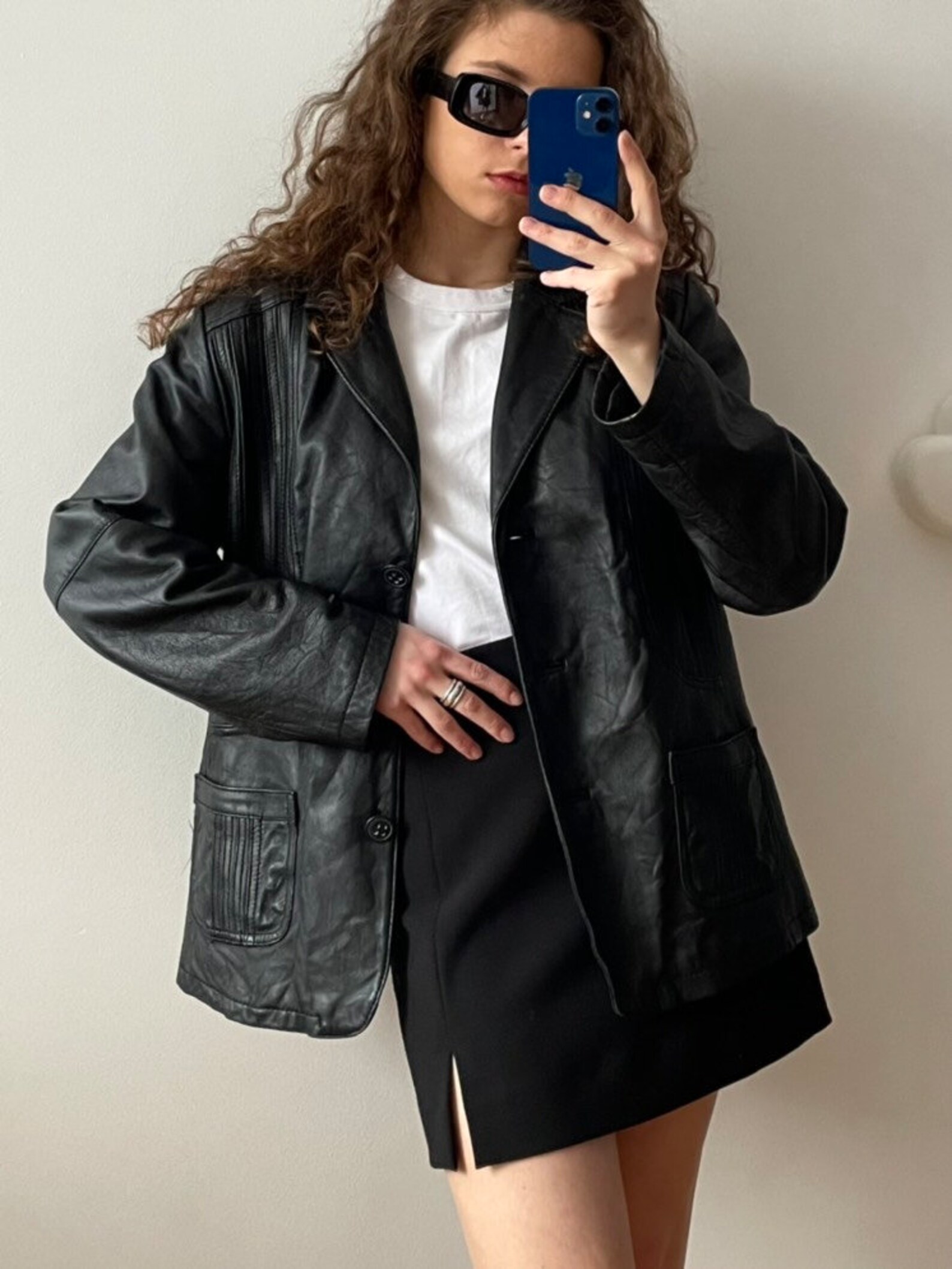 Vintage 90s Genuine Leather Blazer in Black - Etsy