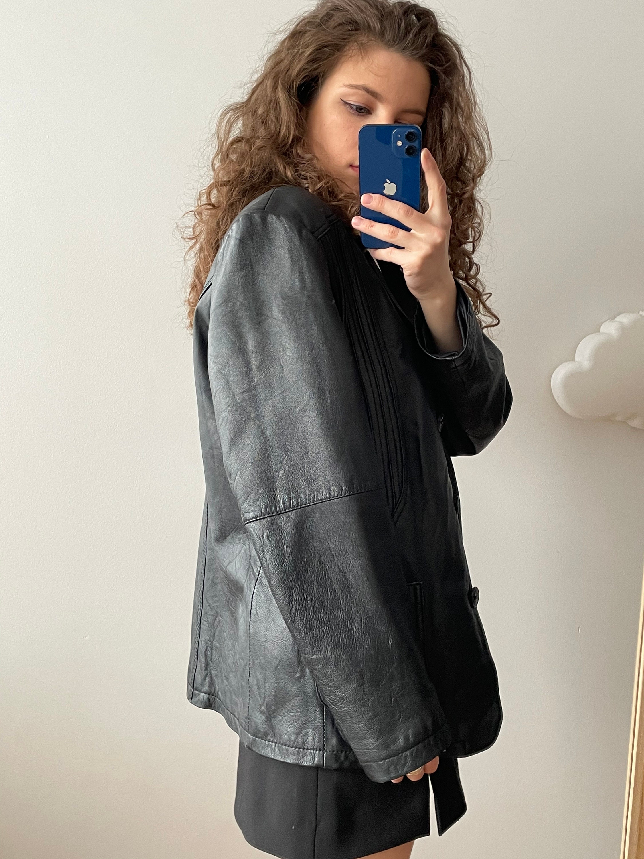 Vintage 90s Genuine Leather Blazer in Black - Etsy