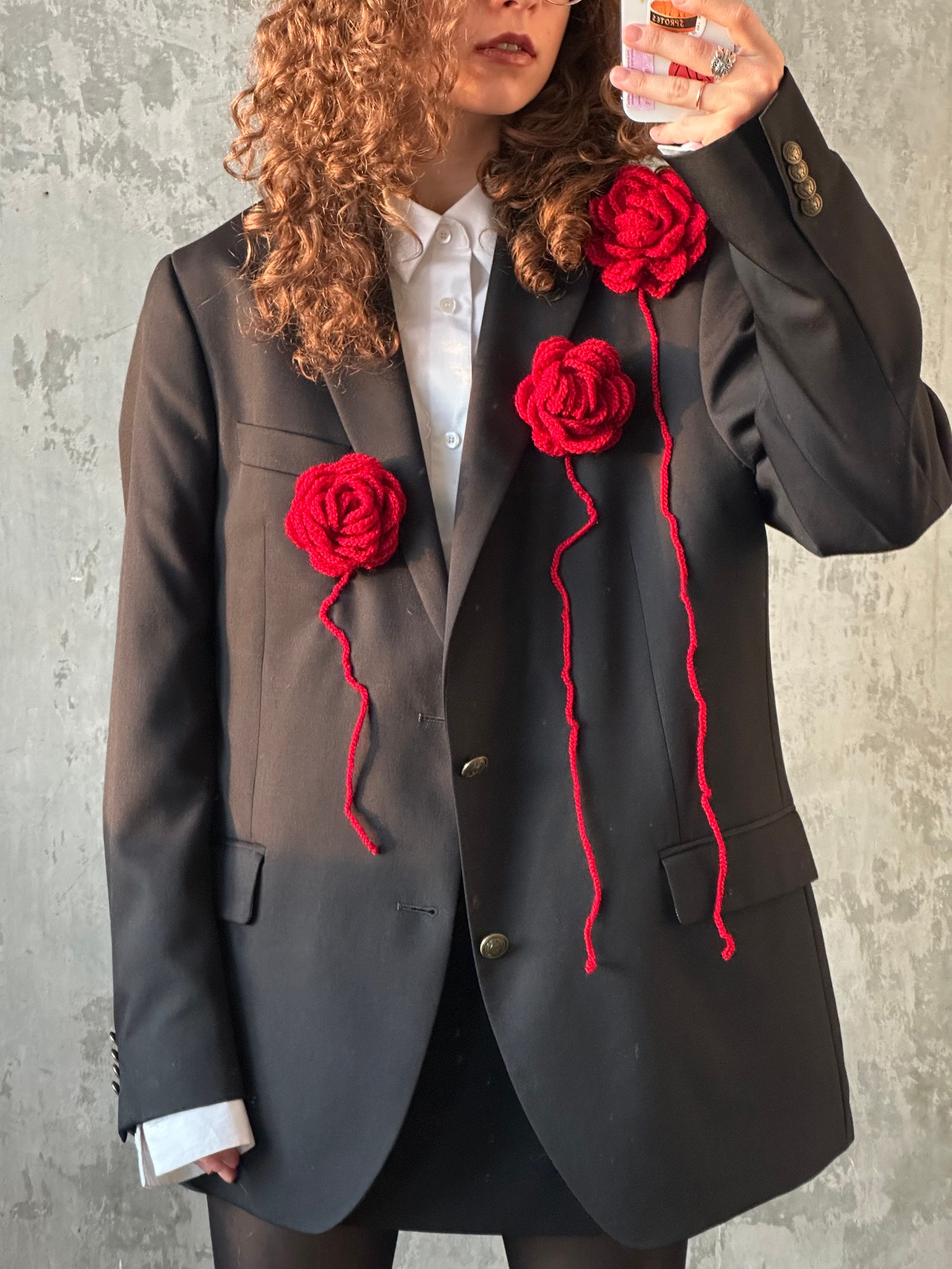Customized Vintage Blazer in Black With Roses Decoration, Upcycled ...