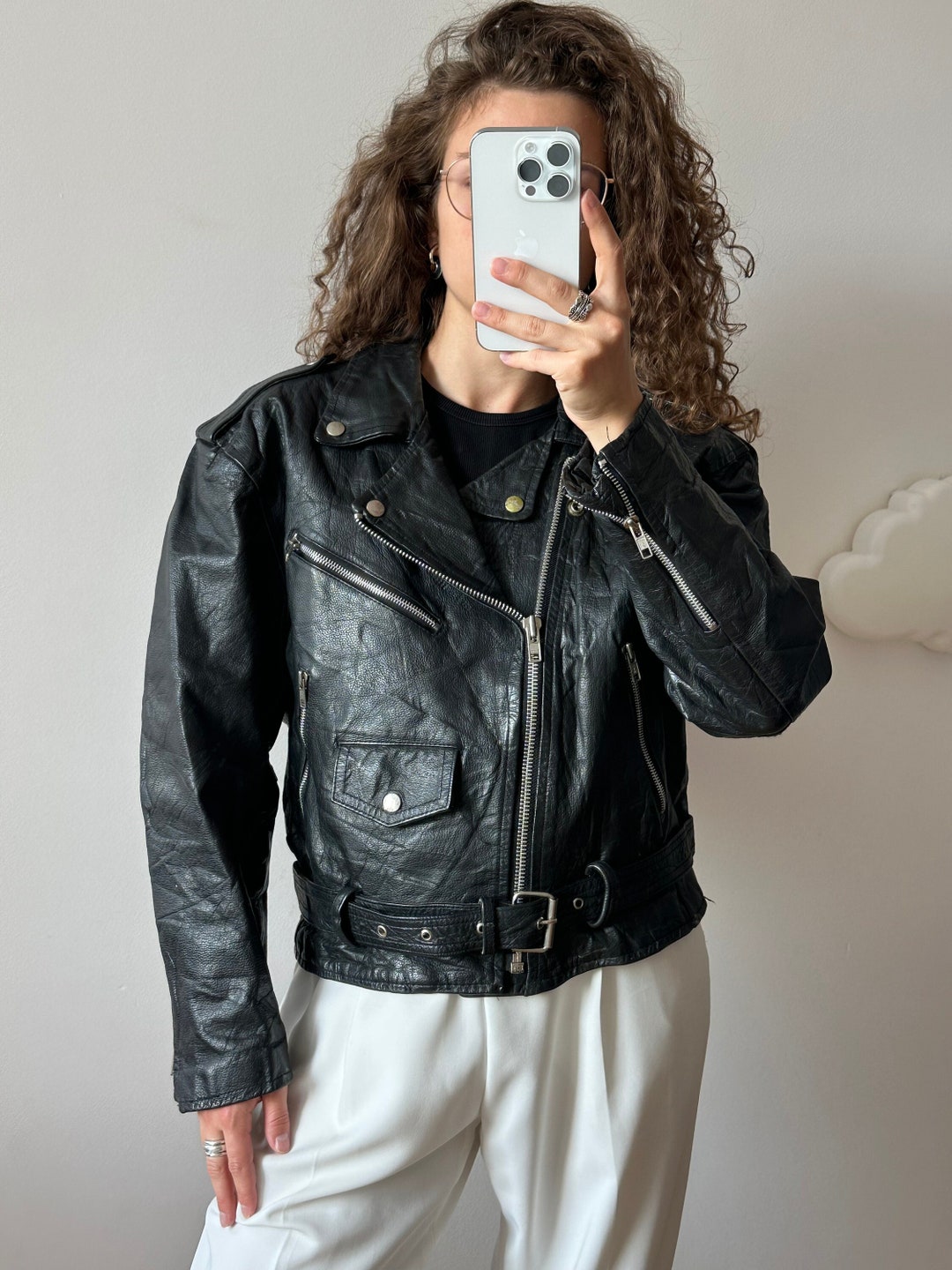 Vintage 90s Stiff Leather Biker Jacket, Motorcycle Jacket in Black - Etsy