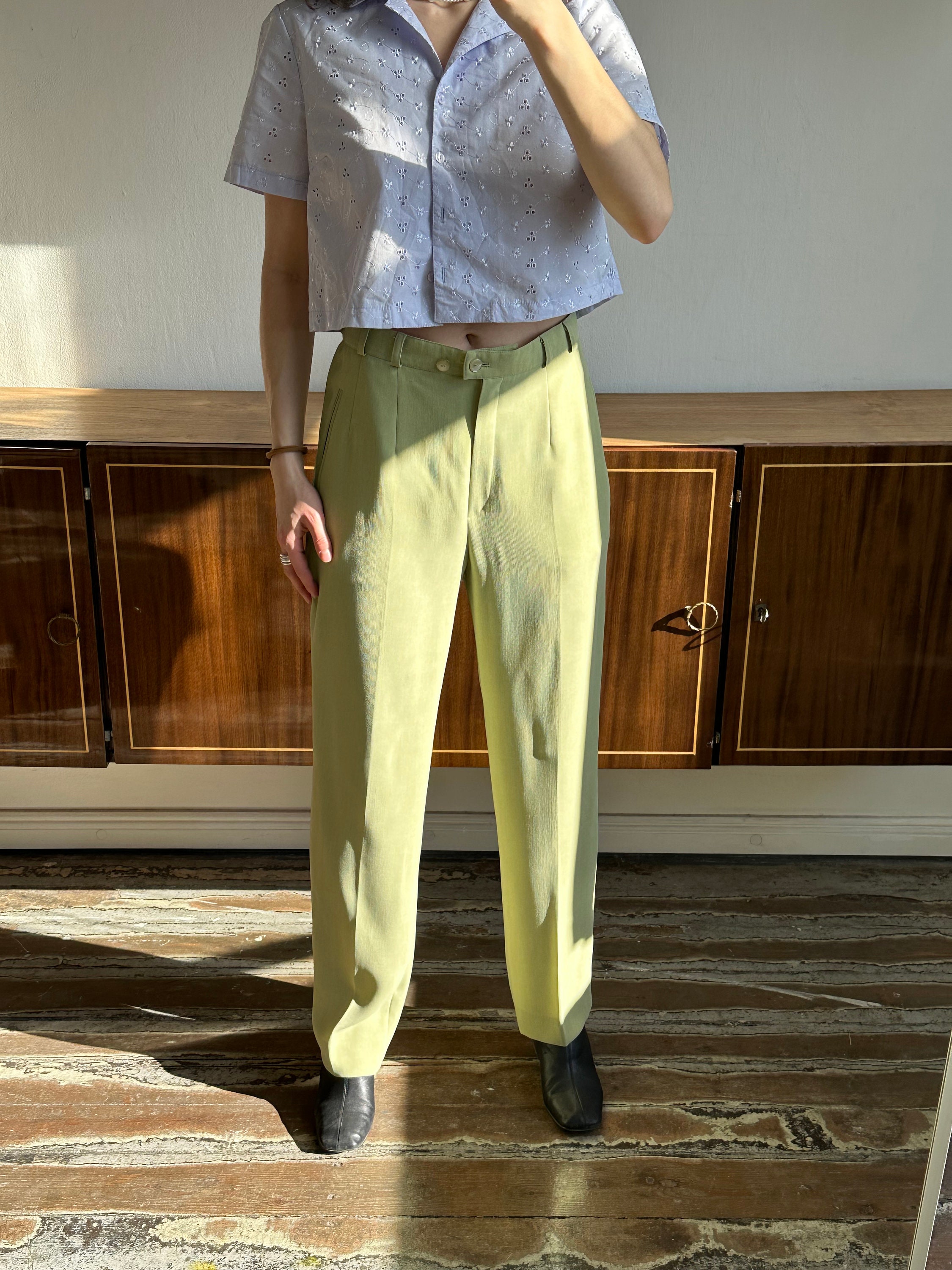 Vintage Loose Linen Trousers in Light Green - Etsy