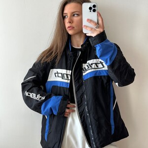 Vintage Y2k Motorcycle Jacket, Racing Jacket in Blue and Black - Etsy