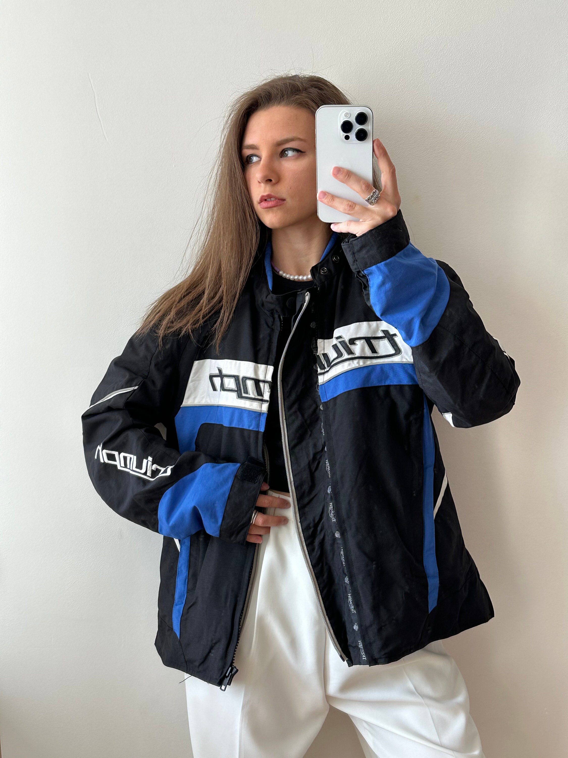 Vintage Y2k Motorcycle Jacket, Racing Jacket in Blue and Black - Etsy