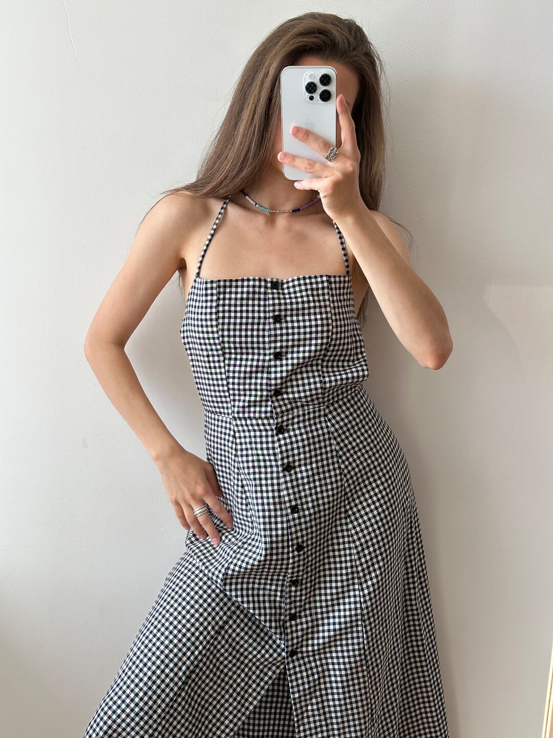Vintage Plaid Maxi Sundress, Sleeveless Dress in Black and White - Etsy
