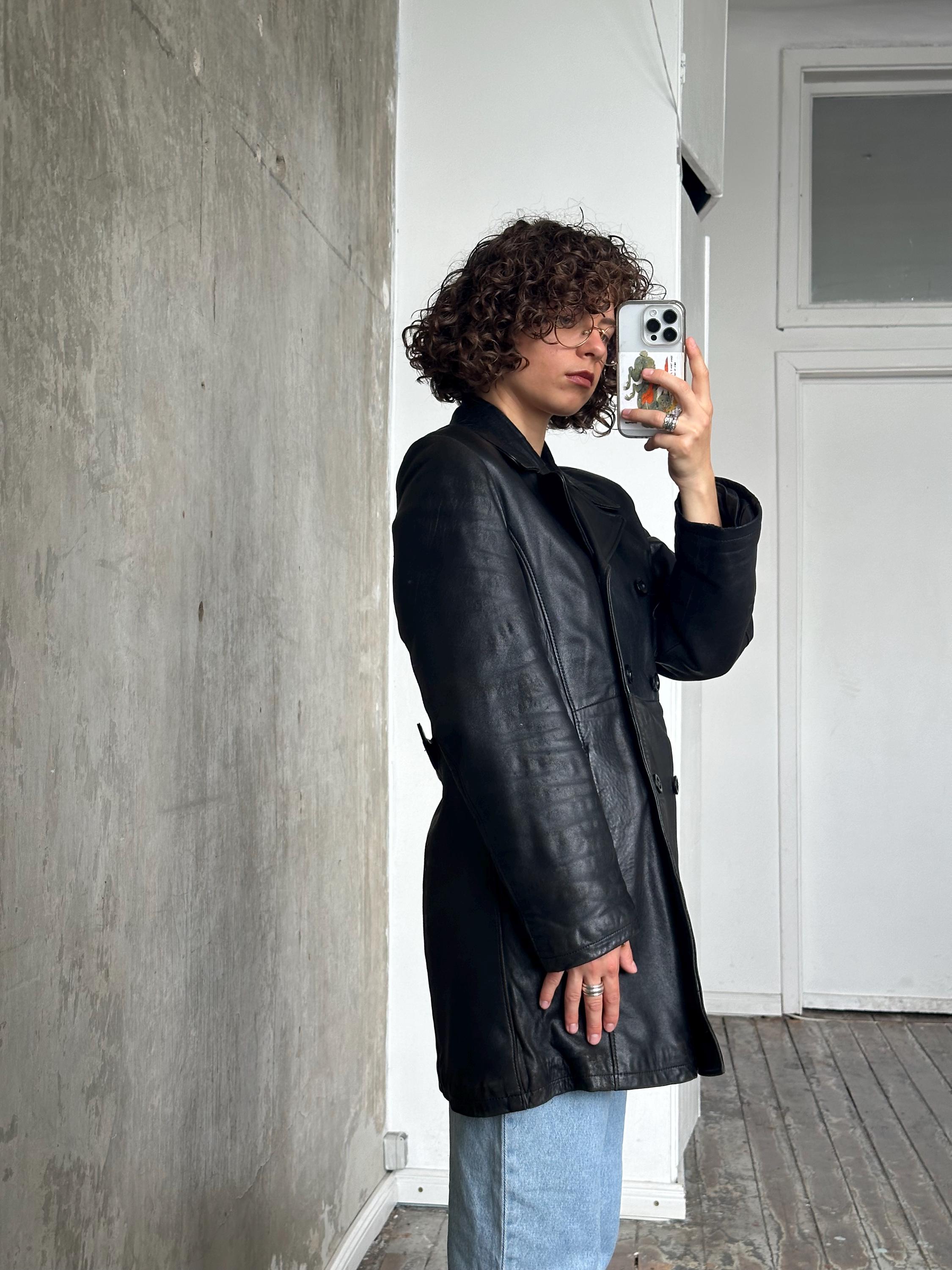 Vintage 90s Leather Coat in Black - Etsy