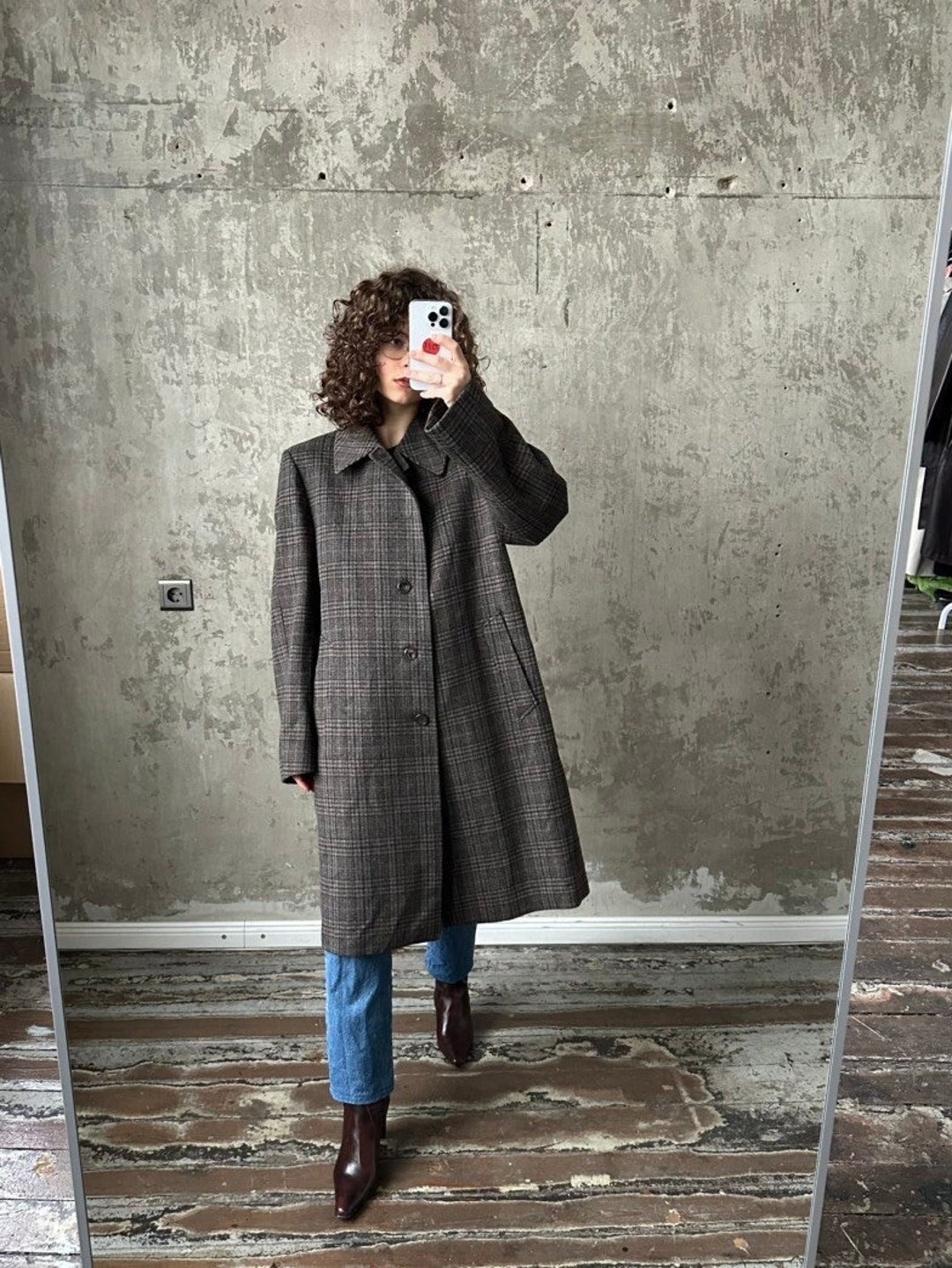 Vintage Men's Wool Coat in Brown/grey, Checked Mini Coat - Etsy