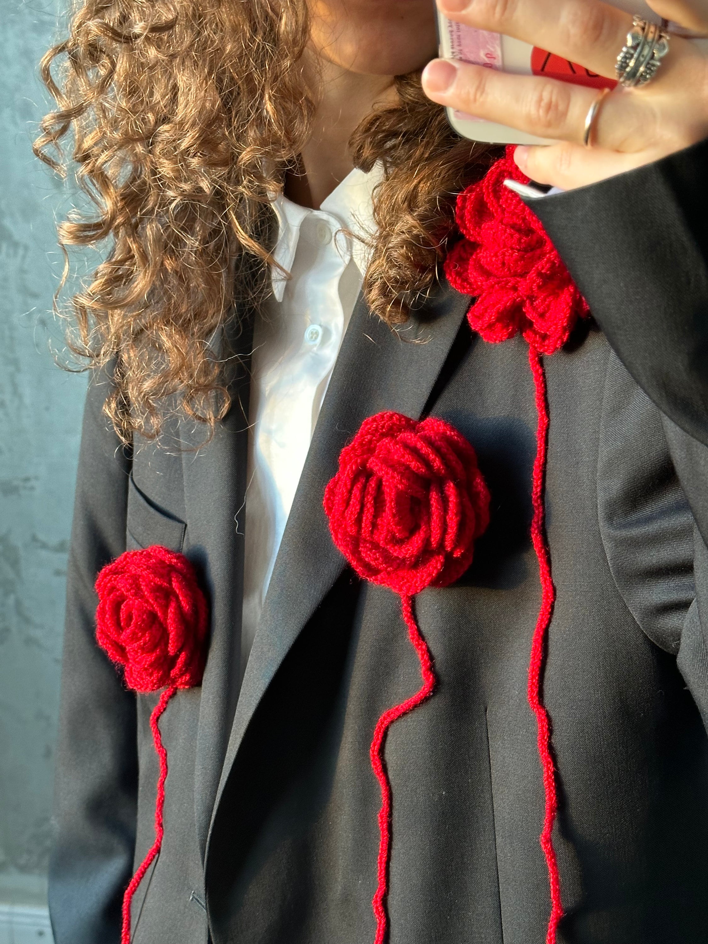 Customized Vintage Blazer in Black With Roses Decoration, Upcycled ...