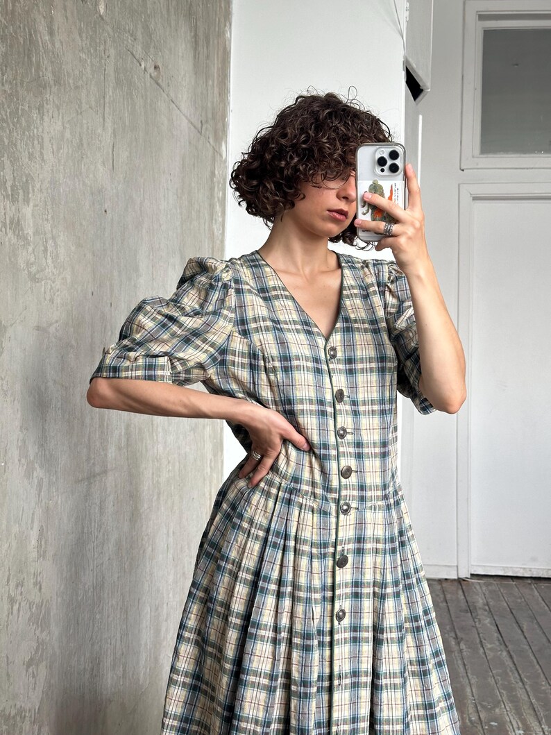 Vintage Traditional Check Dress in Brown, Oversized Dress - Etsy