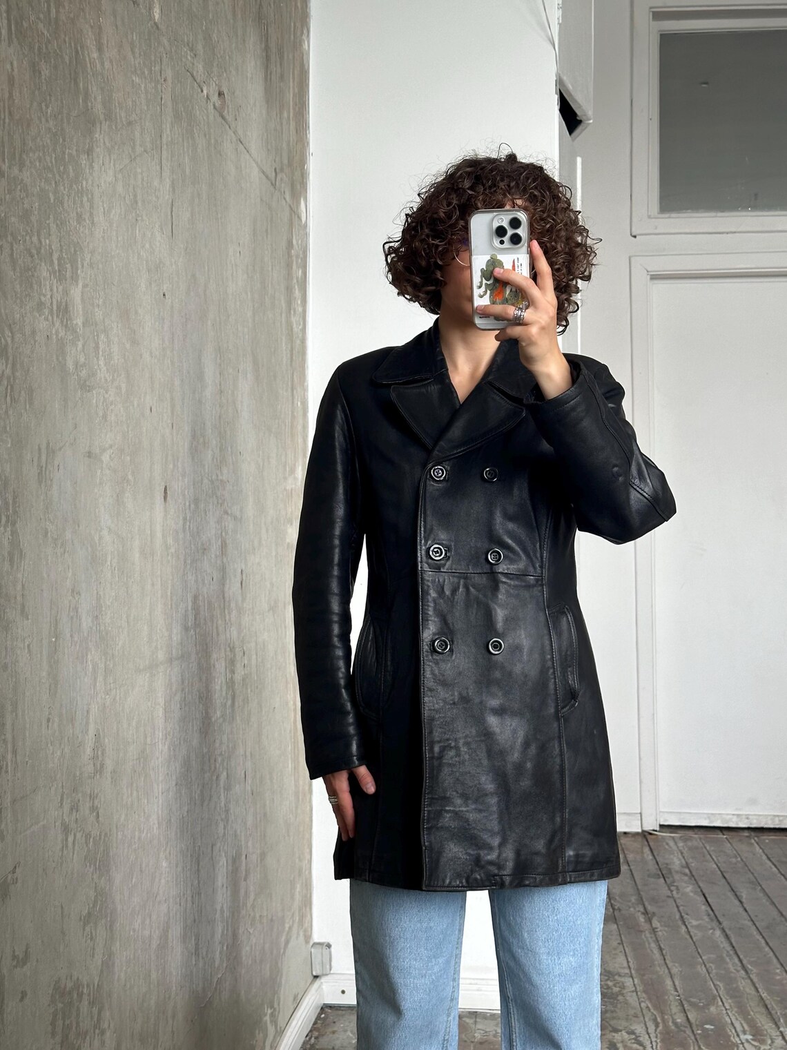Vintage 90s Leather Coat in Black - Etsy