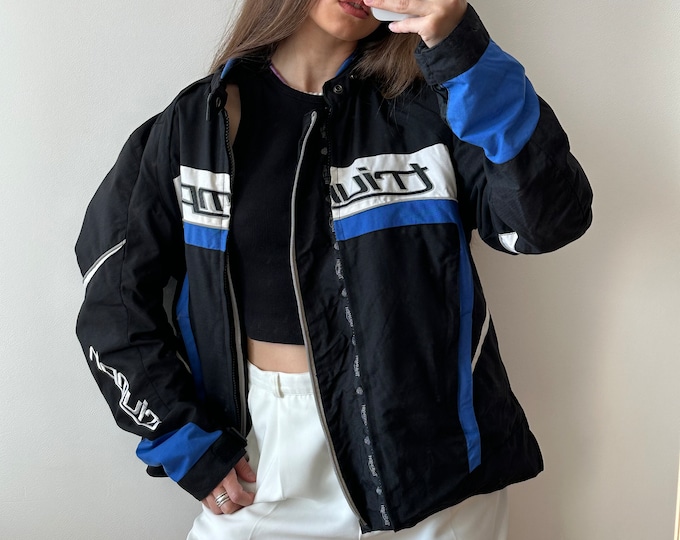 Vintage Y2k Motorcycle Jacket, Racing Jacket in Blue and Black - Etsy