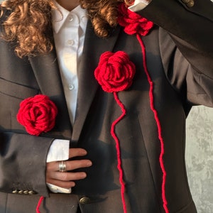 Customized Vintage Blazer in Black With Roses Decoration, Upcycled ...