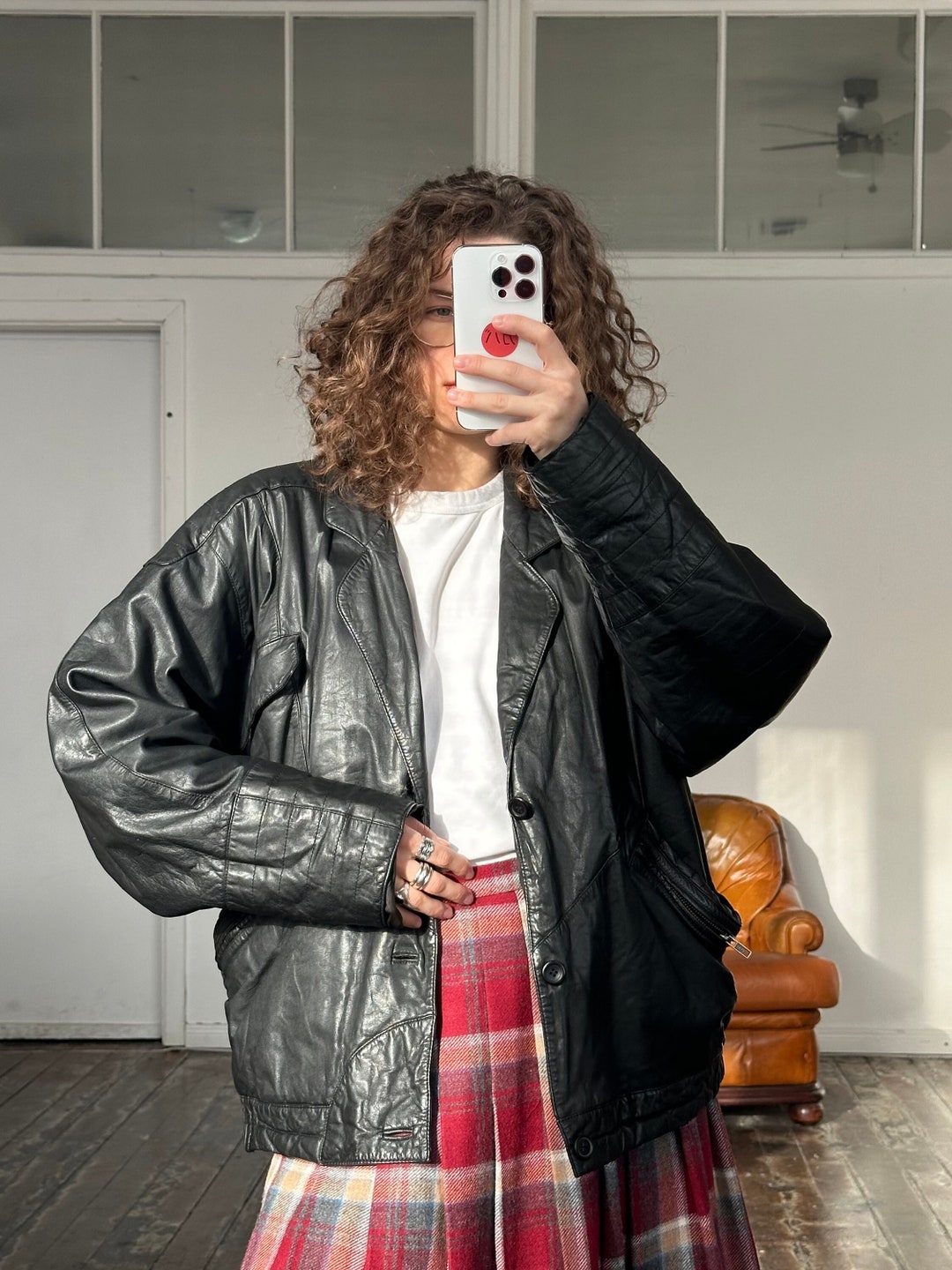 Vintage 90s Black Leather Bomber Jacket - Oversized Fit - Etsy