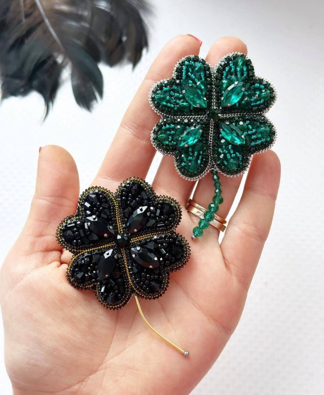 Beaded Four-leaf Clover Brooch | Handmade Embroidered Jewelry | Gift ...