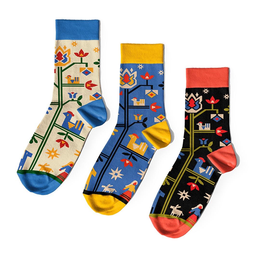Set of 3 Pairs of Socks "tree of Life" | Art Socks | Gift Set of Socks ...