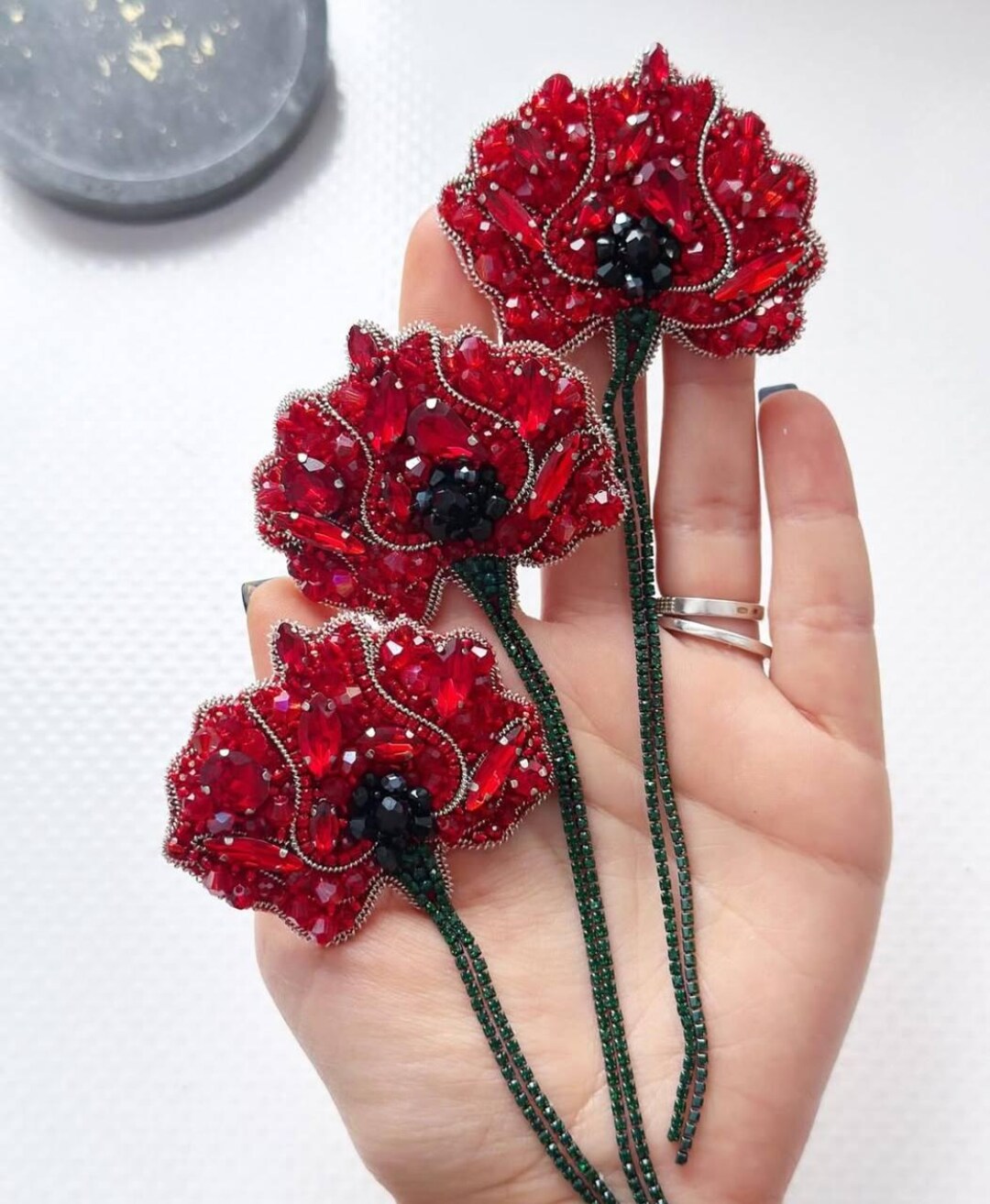 Beaded Brooch "red Poppy Flower" | Handmade Jewelry | Fine Jewelry ...