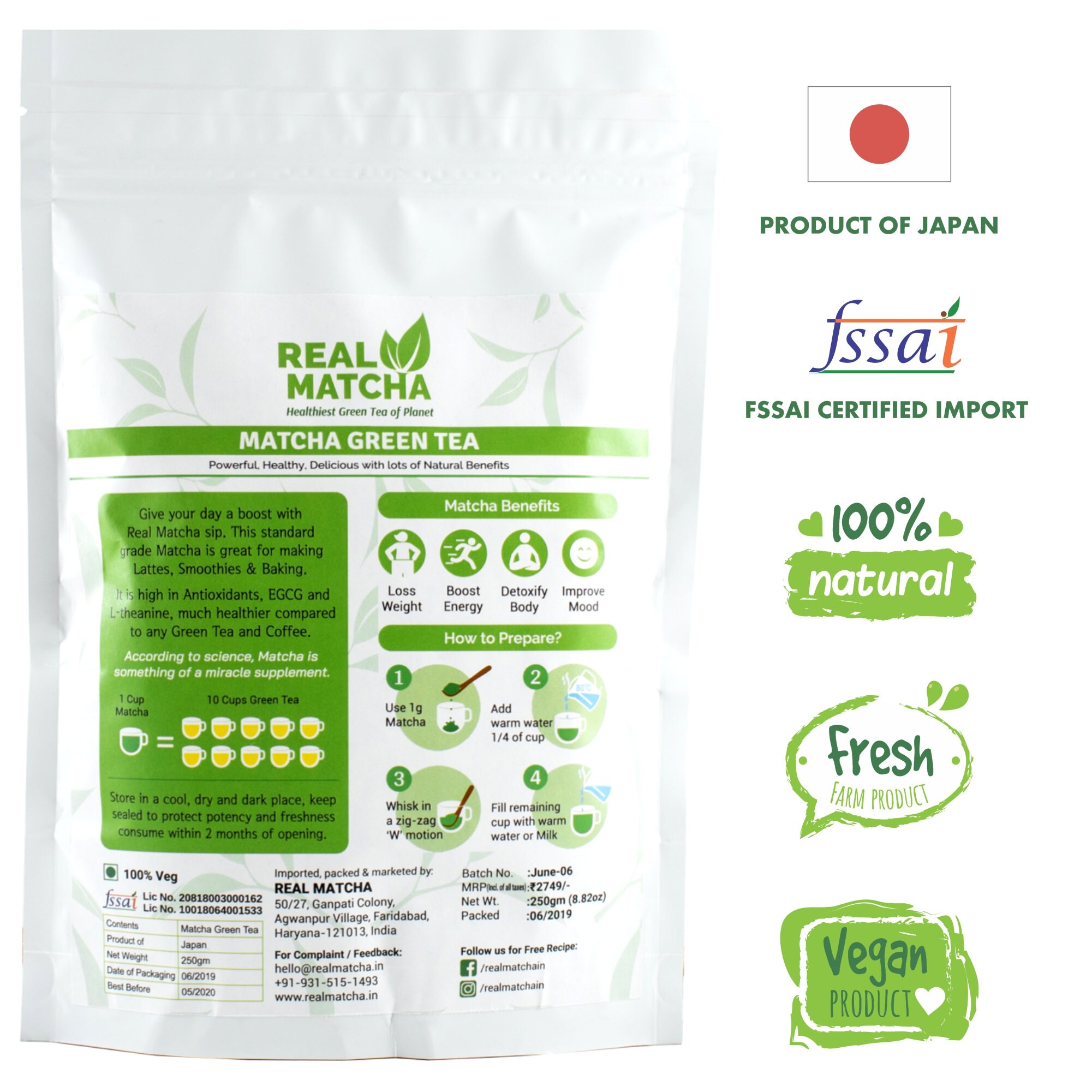 Real Matcha Japanese Matcha Green Tea Powder for Weight Loss 250gm 250 ...