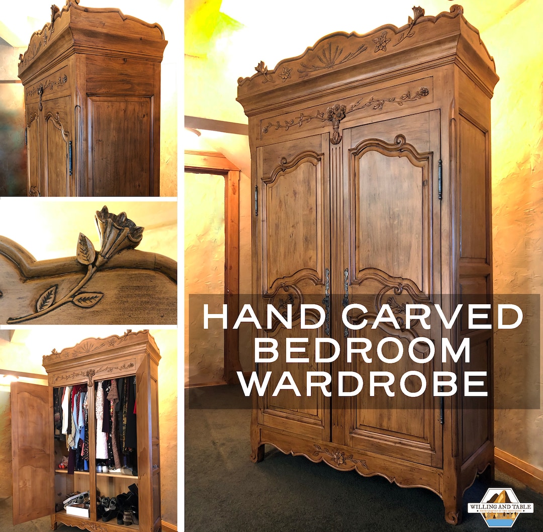 Hand Carved Wardrobe Armoire | Custom Distressed Hardwood | Made to ...