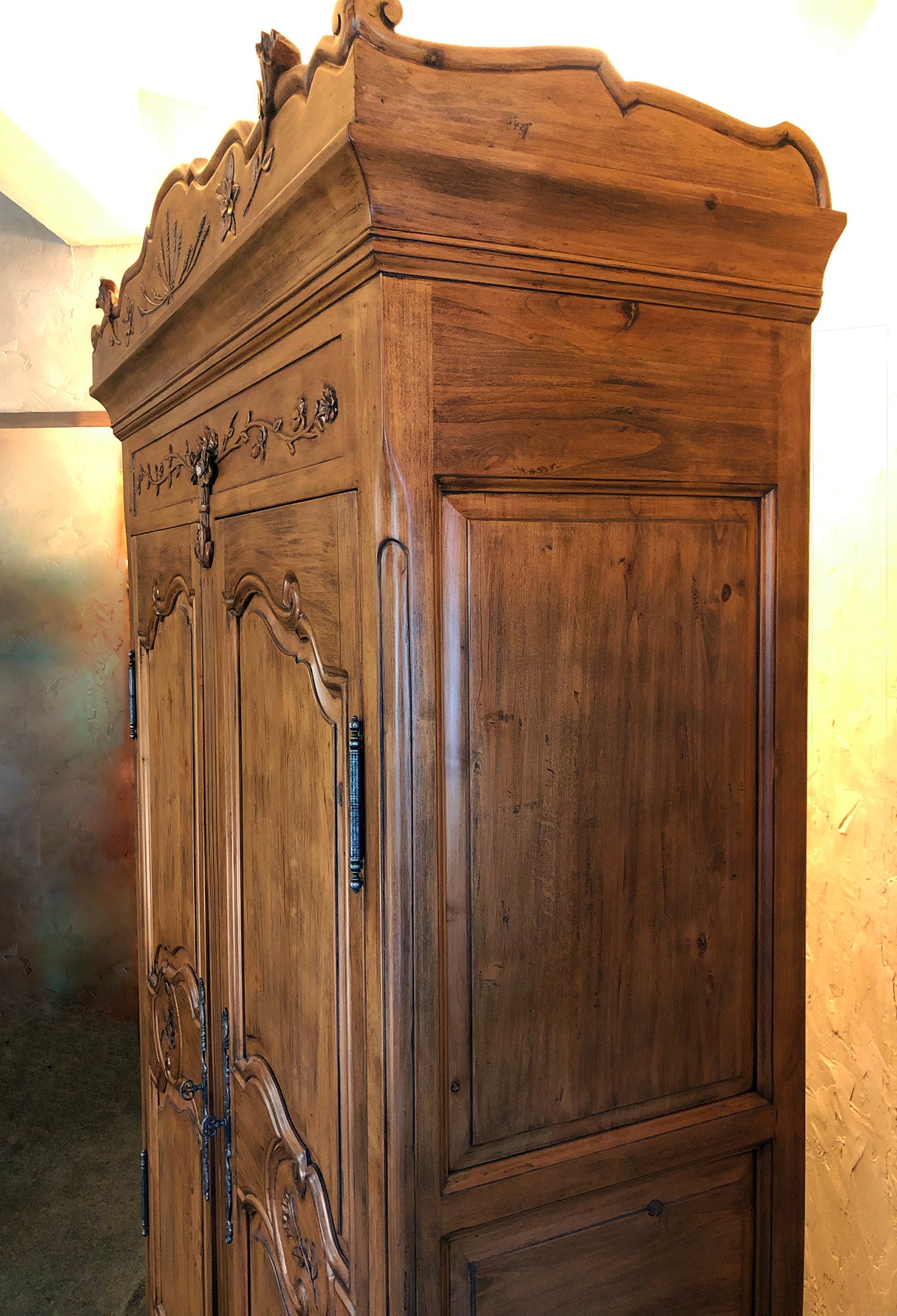Hand Carved Wardrobe Armoire | Custom Distressed Hardwood | Made to ...