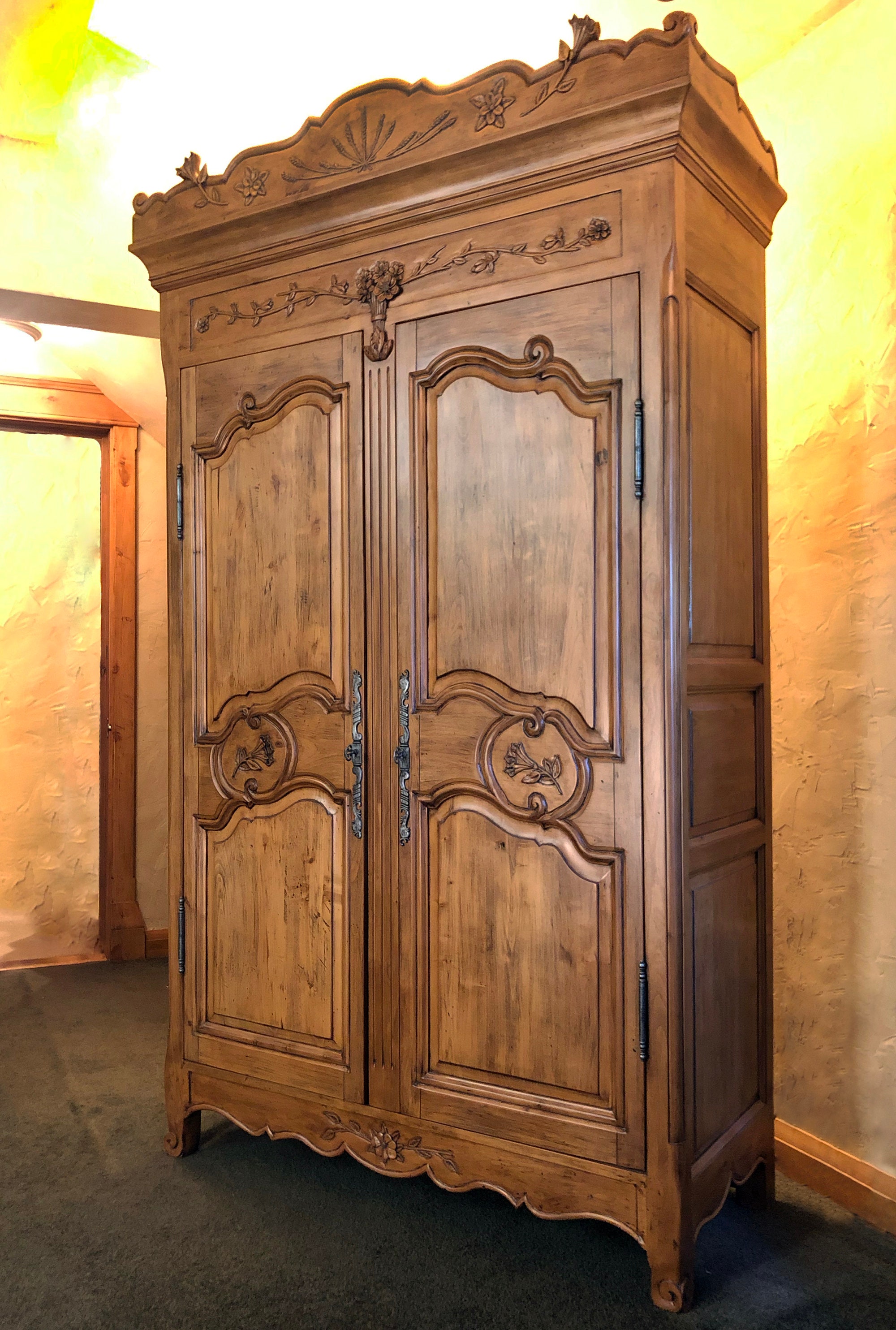 Hand Carved Wardrobe Armoire | Custom Distressed Hardwood | Made to ...