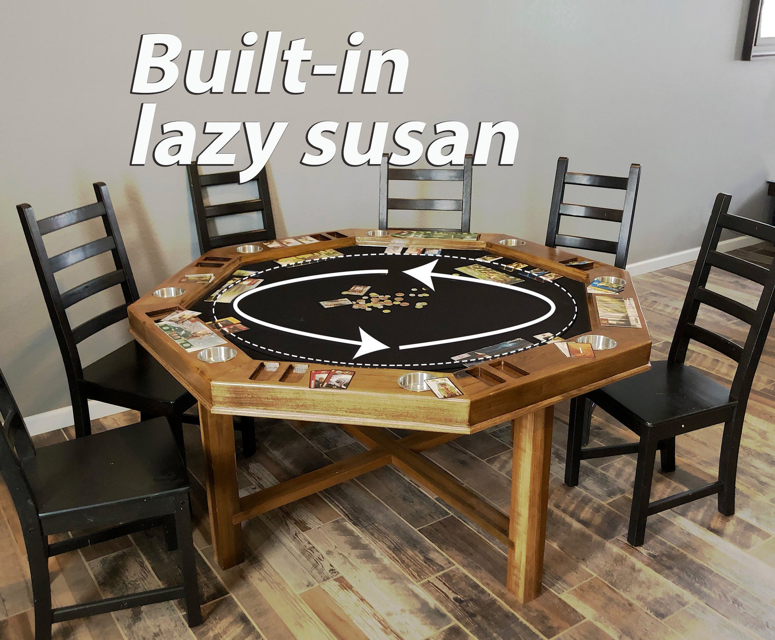 Spinning Center Board Game Table and Poker Table | Game Table With Top ...