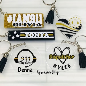 Personalized 911 Dispatcher Keychain, Thin Gold Line Gift ...