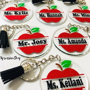Personalized Teacher Keychain, Teacher Appreciation Week, Acrylic Apple ...