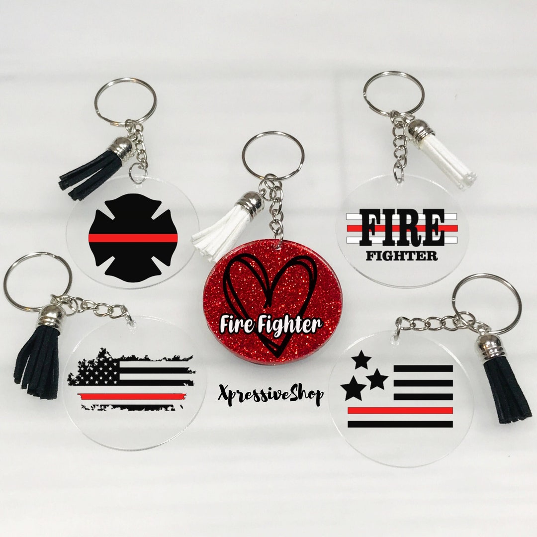 Personalized Thin Red Line Gift, Personalized Firefighter Keychain ...