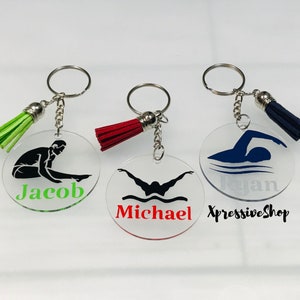 Personalized Swim Keychain, Swimmer Keyring, Swimmer Gift, Dive Team ...