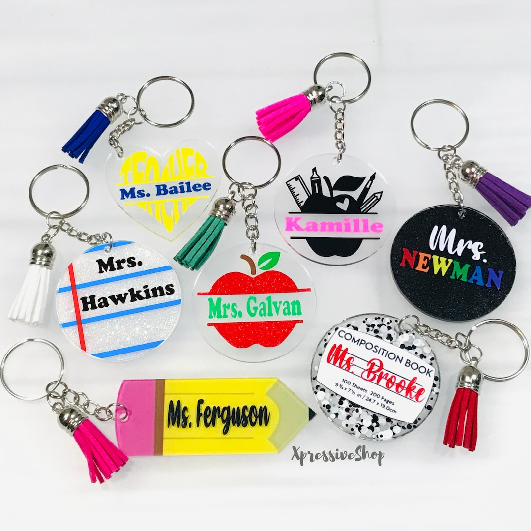 Personalized Teacher Keychain, Teacher Appreciation Week, Acrylic Apple ...