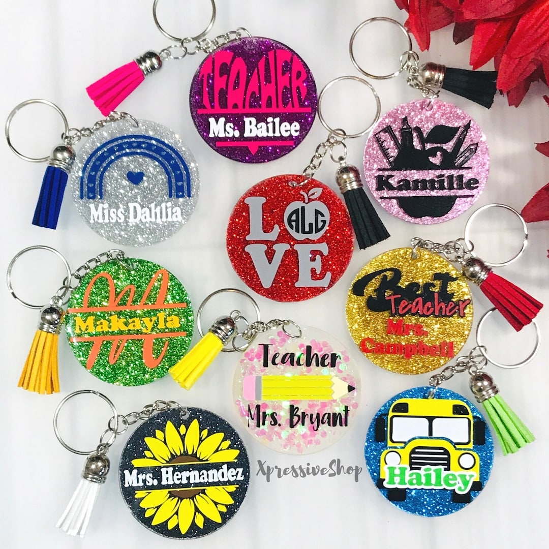Personalized Teacher Keychain Personalized Glitter Teacher Gift Teacher ...