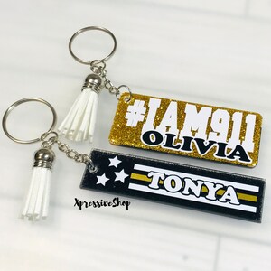 Personalized 911 Dispatcher Keychain, Thin Gold Line Gift ...