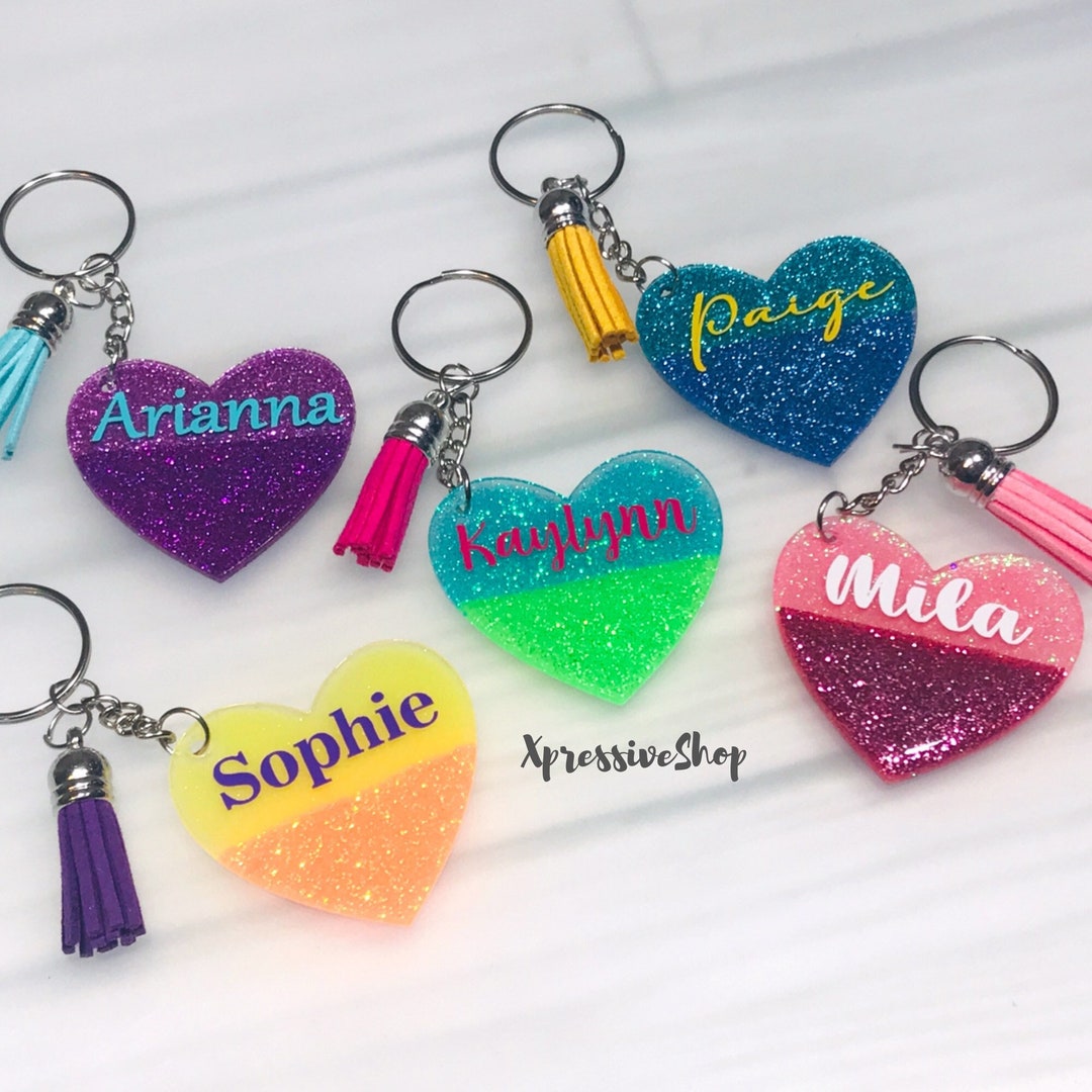 Personalized Glitter Heart Keychains | Custom Heart Key Chain | Acrylic ...