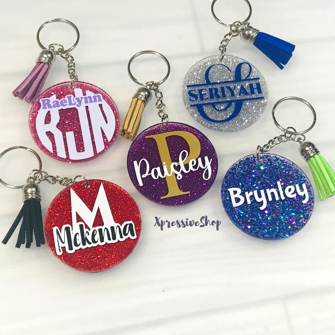 Personalized Acrylic Keychains | | Monogram Glitter Bag Tag | Name ...
