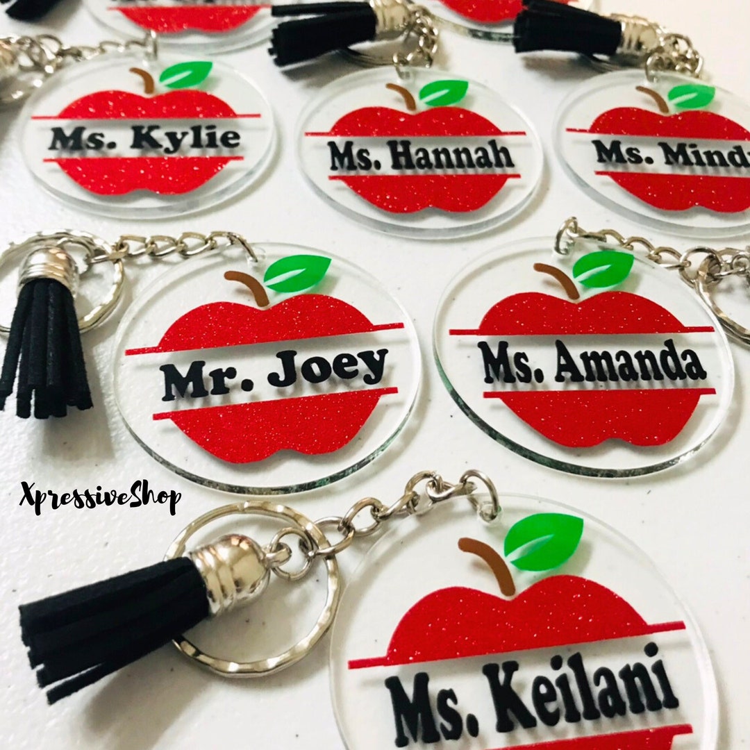 Personalized Teacher Keychain, Teacher Appreciation Week, Acrylic Apple ...