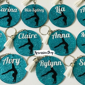 Personalized Gymnastics Keychain: Glitter Gymnast Dance Team Bag Tag ...