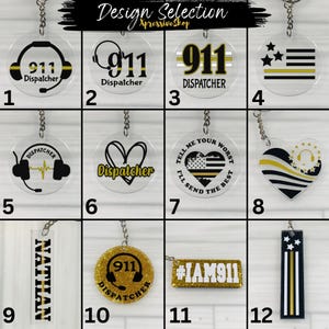 Personalized 911 Dispatcher Keychain, Thin Gold Line Gift ...