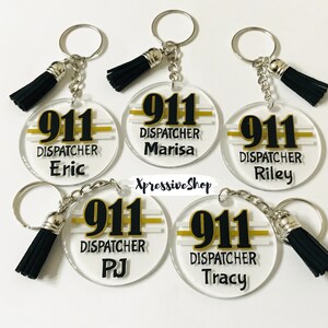 Personalized 911 Dispatcher Keychain, Thin Gold Line Gift ...