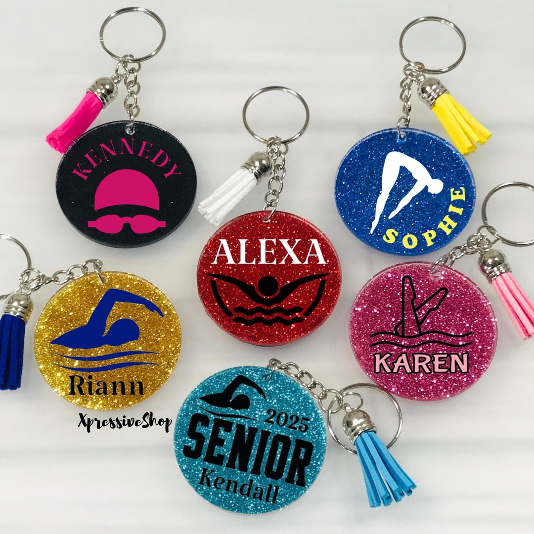 Personalized Swim Keychain, Swimmer Keyring, Swimmer Gift, Dive Team ...