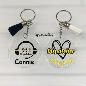 Personalized 911 Dispatcher Keychain, Thin Gold Line Gift ...
