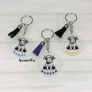 Personalized Highland Cow Keychain: Cow Print Keyring - Etsy