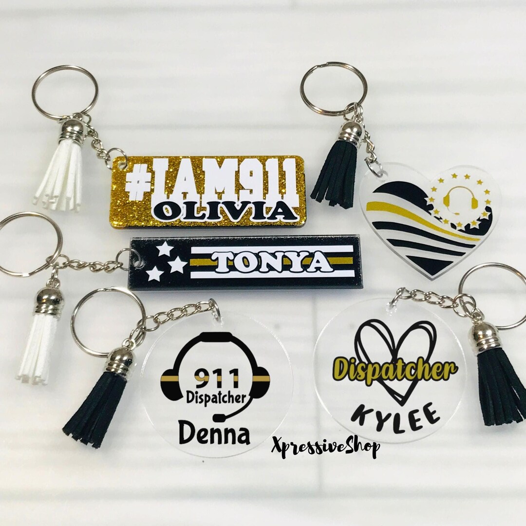 Personalized Dispatcher Keychain, Thin Gold Line Gift, Telecommunicator ...