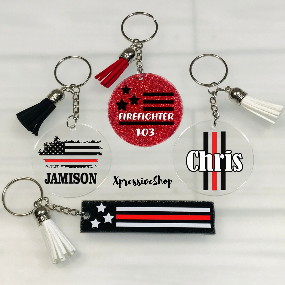 Personalized Thin Red Line Gift, Personalized Firefighter Keychain ...
