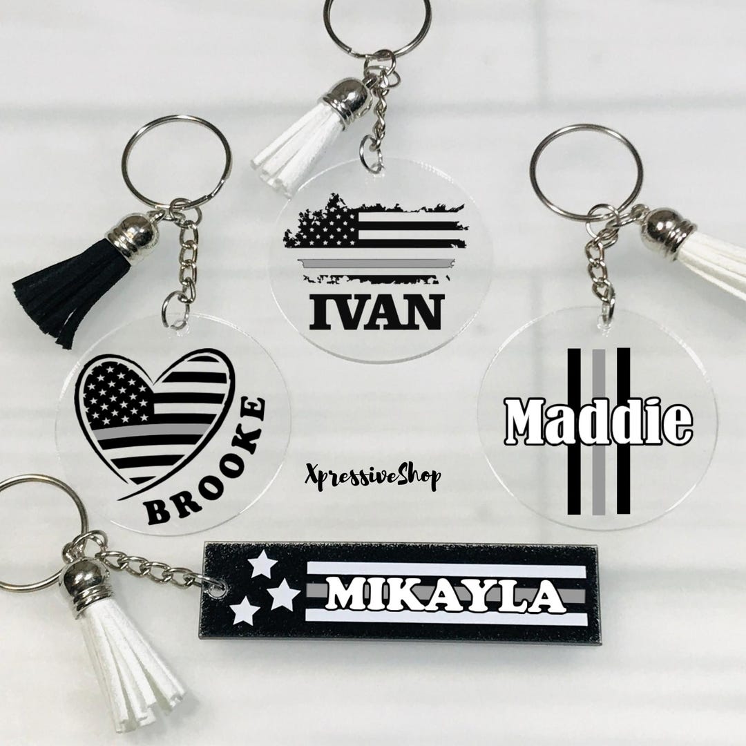 Personalized Thin Silver Line Keychain, Personalized Correctional ...