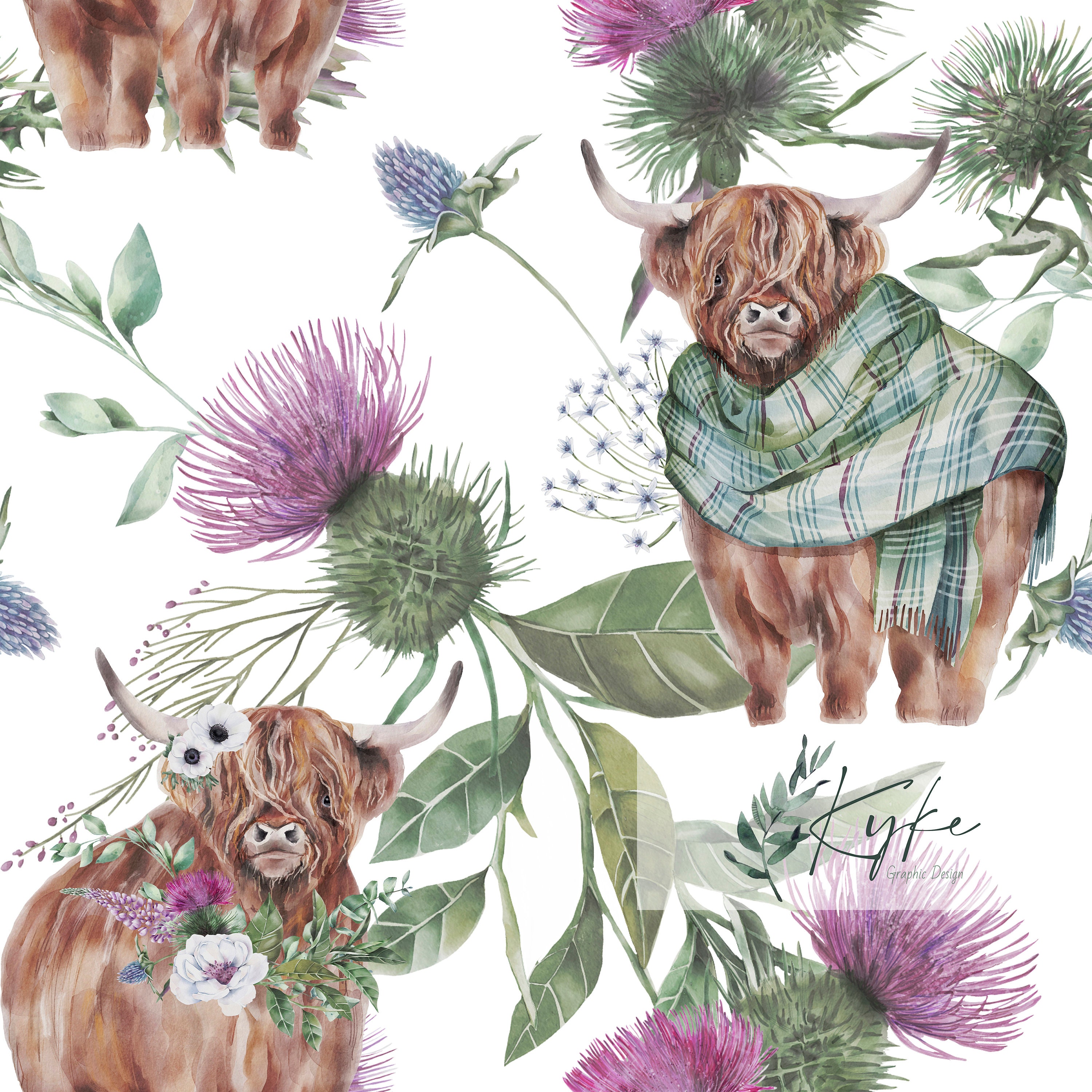 Highland Cow Seamless Pattern Scottish Cattle Design - Etsy